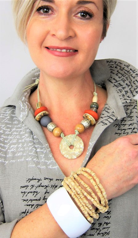 Stylish Italian Natural Multi Bead Necklace | Conti Moda Retail